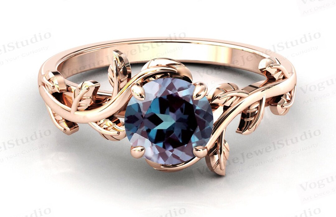Art Deco Leaf Style Alexandrite Engagement Ring Vintage Alexandrite ...