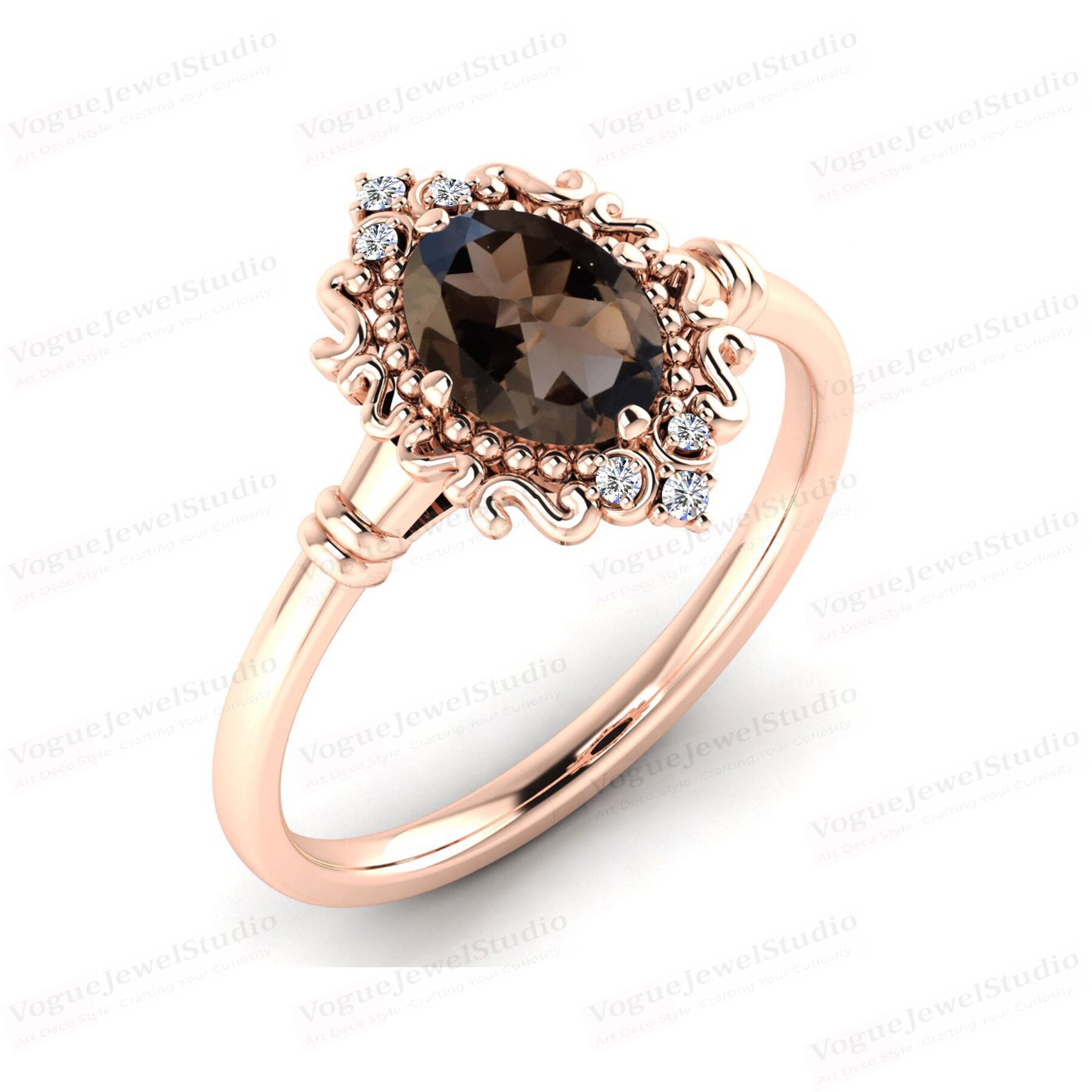 Antique Smoky Quartz Engagement Ring Oval Cut Smoky Quartz Art | Etsy