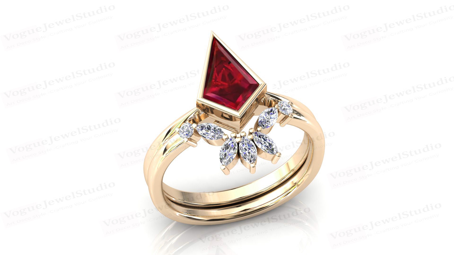 Art Deco Ruby Engagement Ring Set Kite Shaped Ruby Antique | Etsy