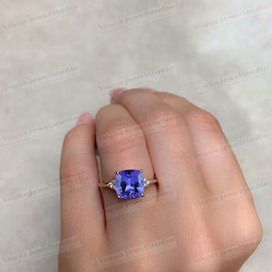 Unique Tanzanite Engagement Ring Cushion Cut Tanzanite Art Deco Wedding ...