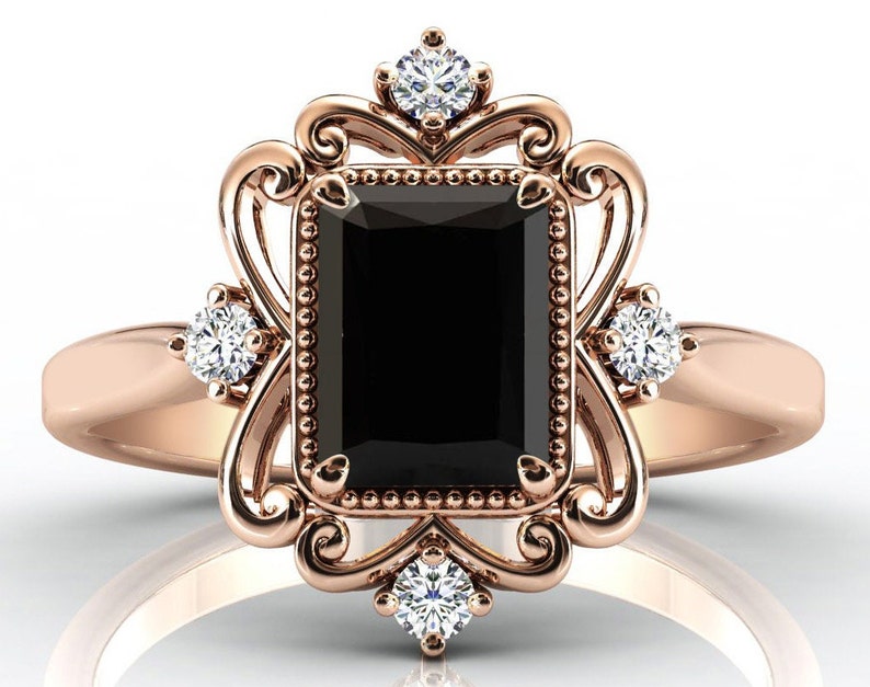 Emerald Cut Black Onyx Engagement Ring Vintage Black Onyx - Etsy