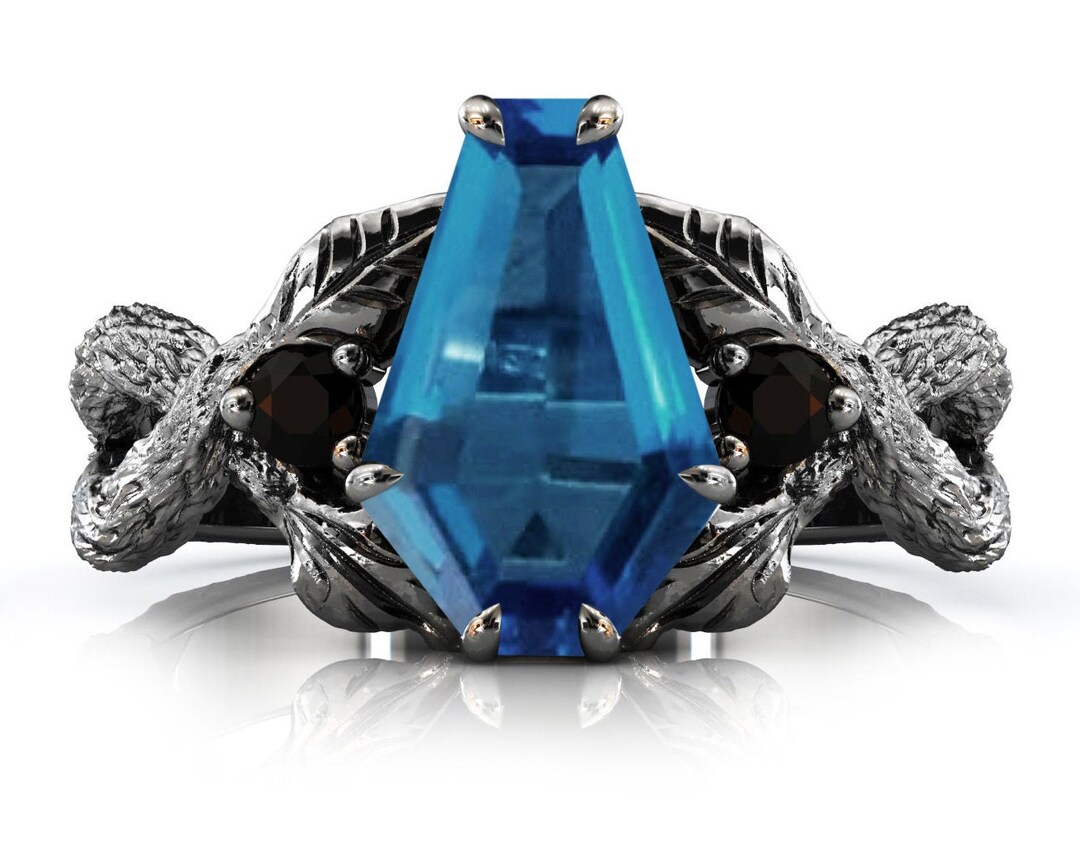 Vintage London Blue Topaz Engagement Ring Coffin Shaped Blue Topaz Leaf ...