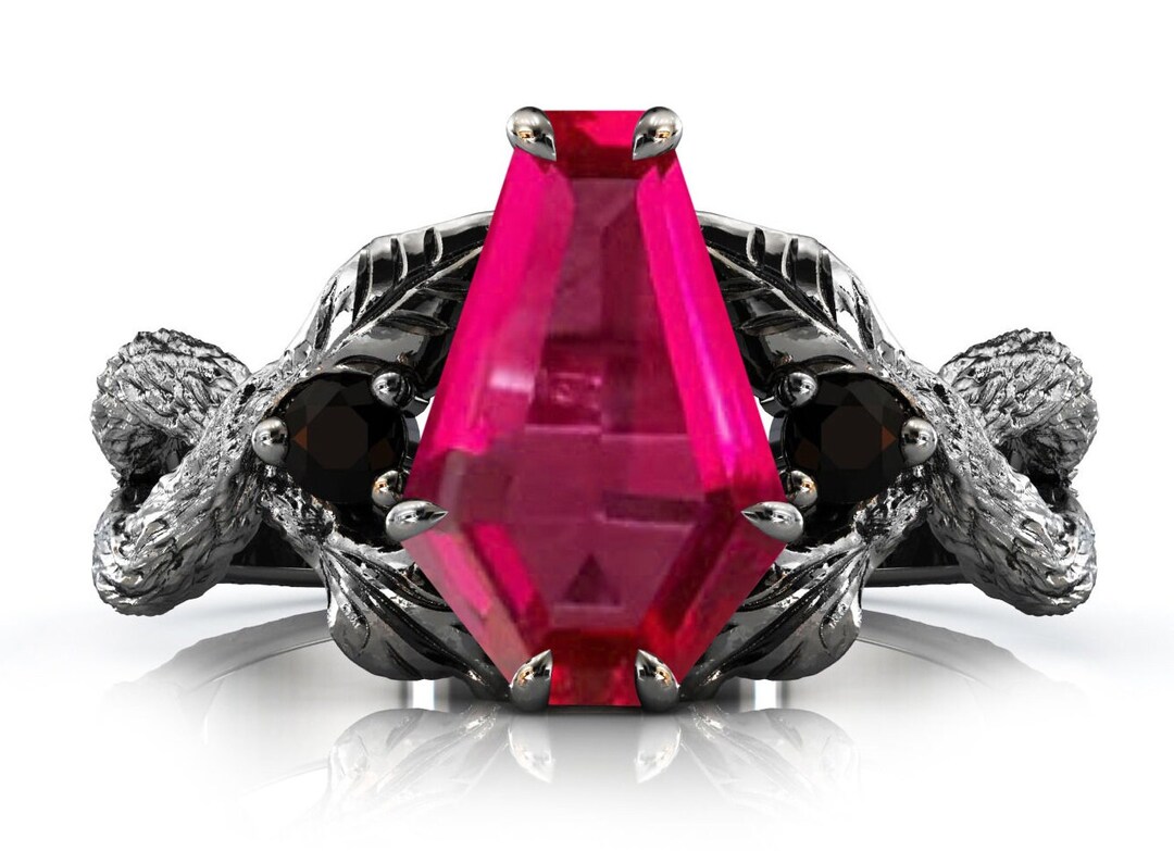Art Deco Leaf Design Ruby Engagement Ring Coffin Shaped Red Ruby ...
