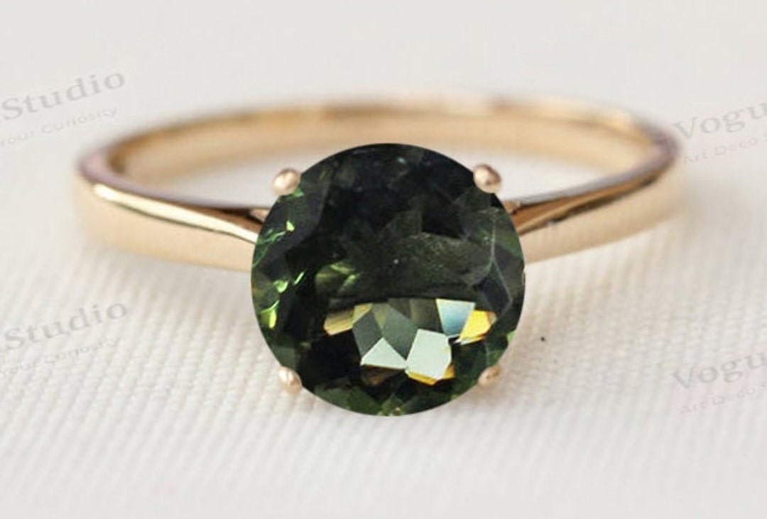 AAA Moldavite Engagement Ring Vintage Solitaire Engagement Ring 14k ...