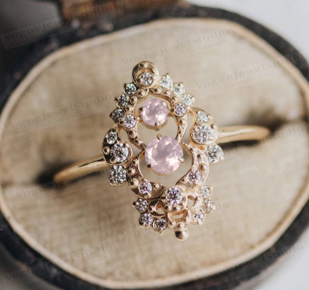 Natural Rose Quartz Engagement Ring for Her 925 Sterling Silver Rose ...