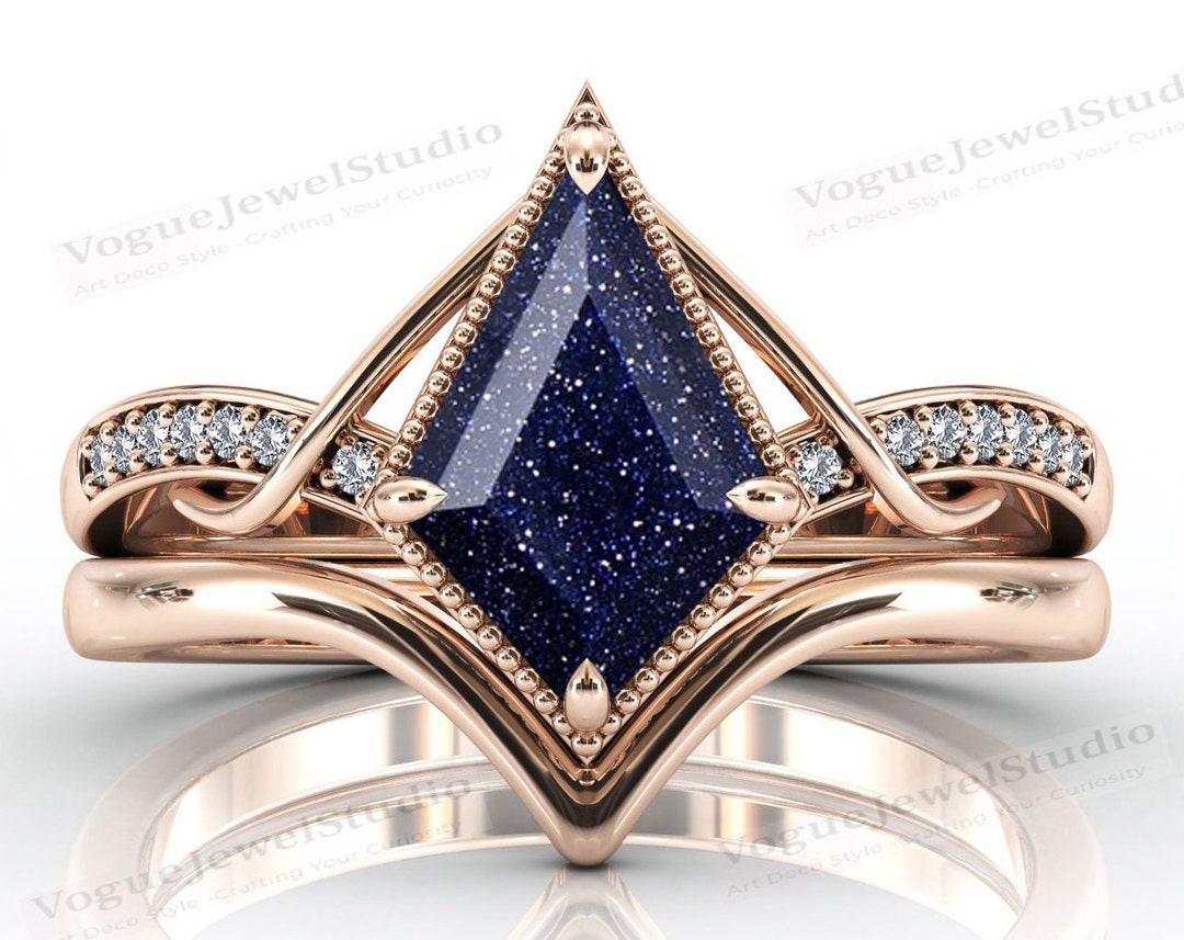 Galaxy Star Blue Sandstone Engagement Ring Set Kite Shaped Blue ...