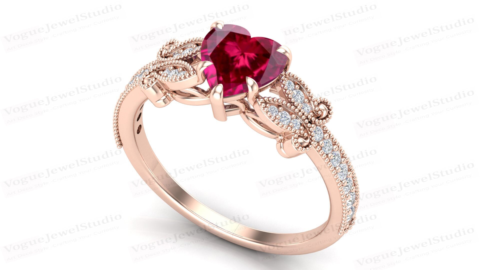 Art Deco Heart Shape Ruby Engagement Ring 14k Gold Red Ruby - Etsy
