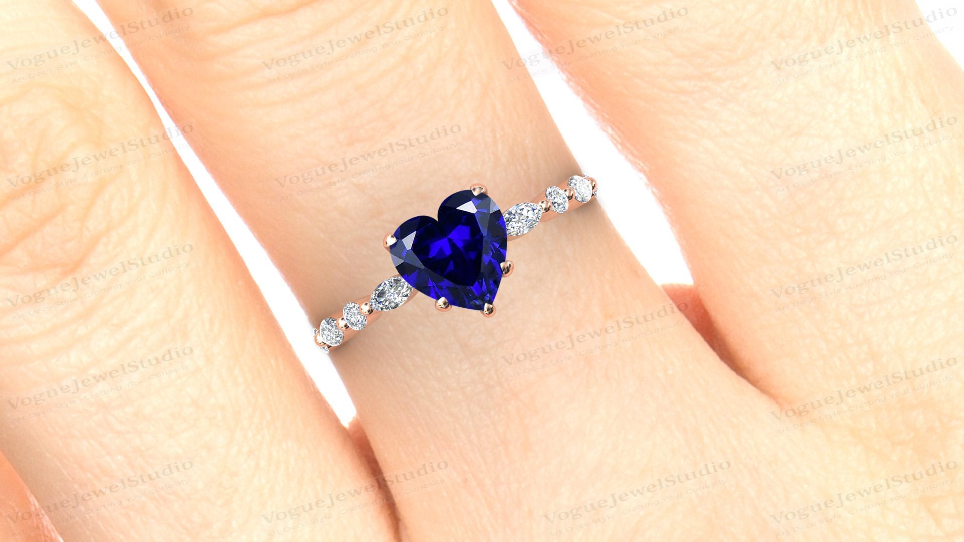 Heart Shaped Blue Sapphire Engagement Ring 14k Gold Blue - Etsy