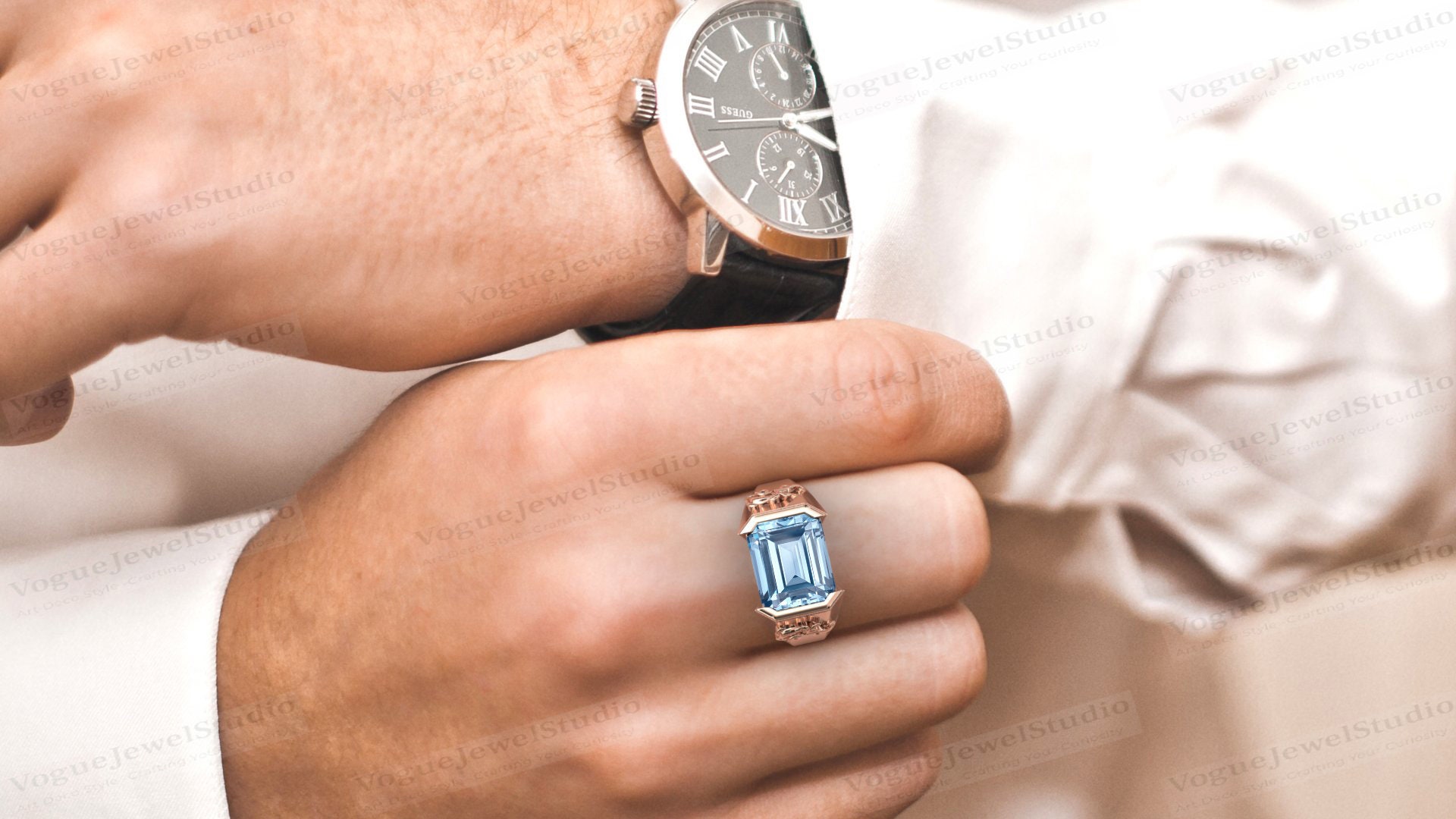 Vintage Aquamarine Signet Ring for Man Emerald Cut Aquamarine - Etsy