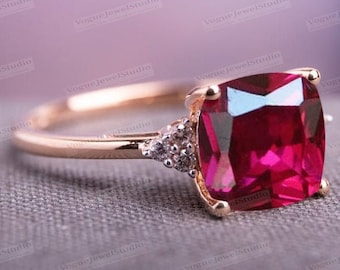 Emerald Cut Ruby Ring/ruby Engagement Ring for Women/sterling Silver Red Gemstone Anniversary ...