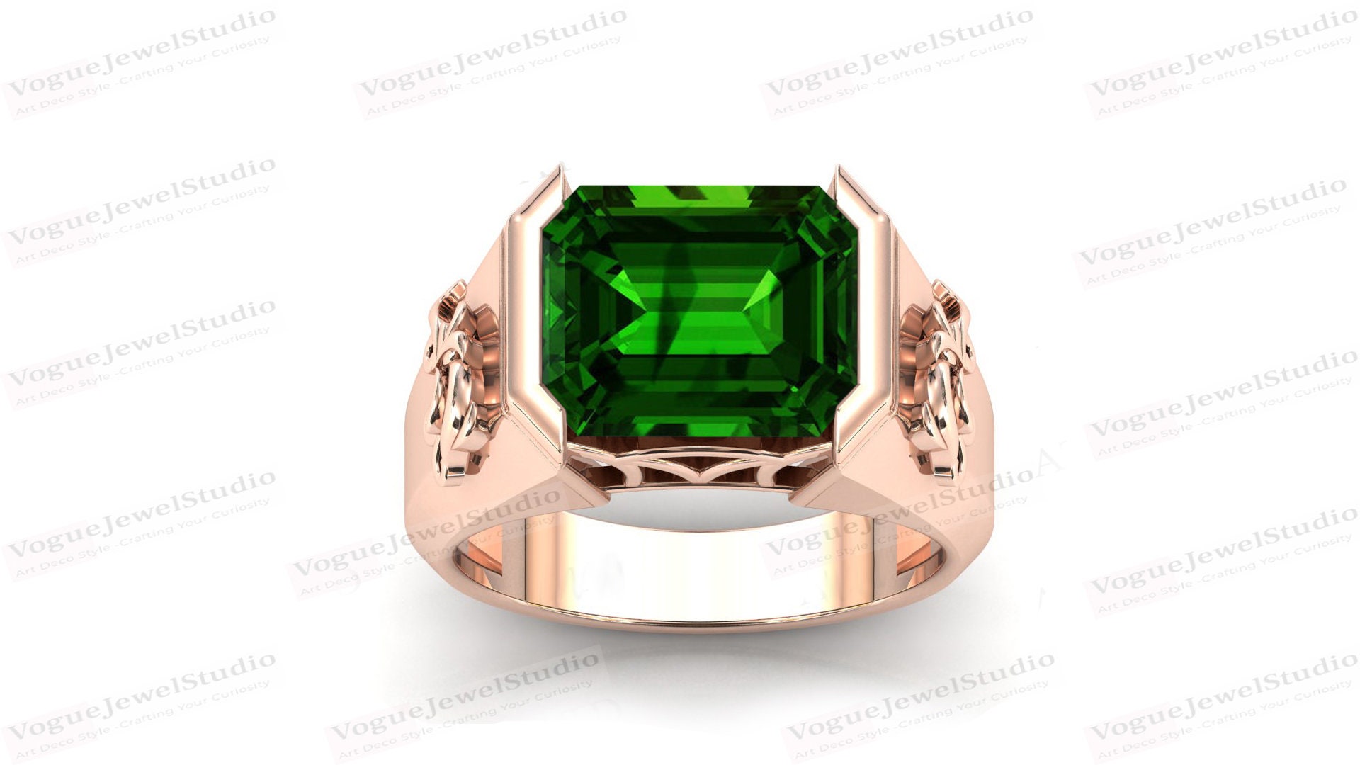 Unique Tsavorite Garnet Signet Ring for Man Emerald Cut Green Tsavorite ...