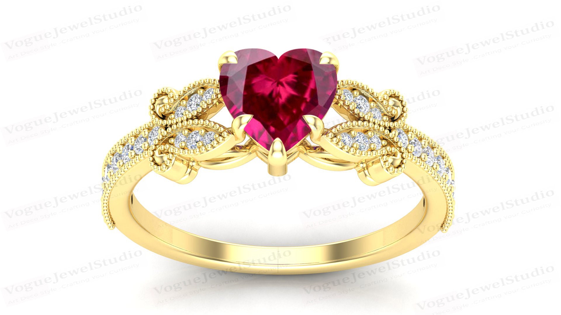 Art Deco Heart Shape Ruby Engagement Ring 14k Gold Red Ruby - Etsy