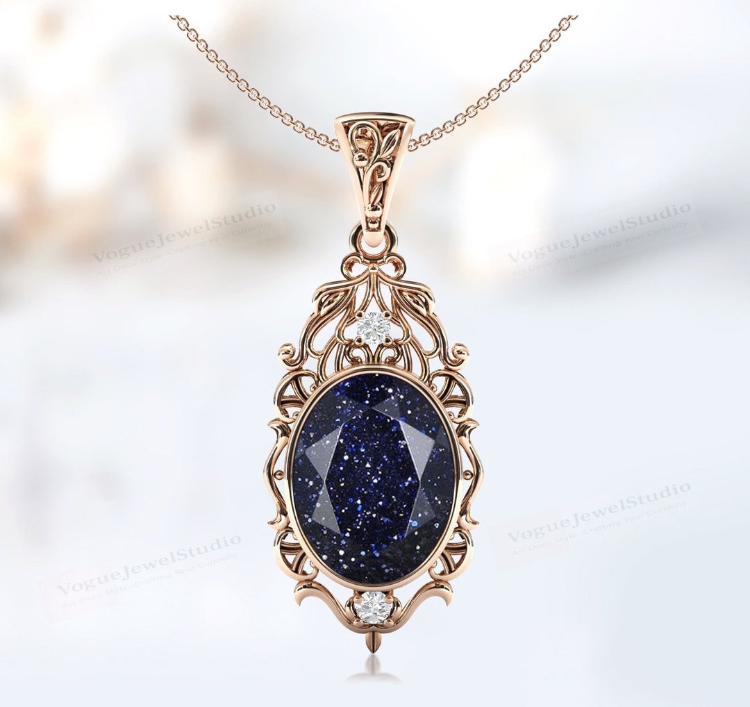 Galaxy Blue Sandstone Pendant for Women Rose Gold Blue Sandstone ...