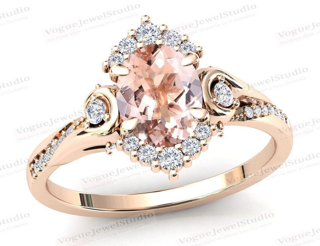 Peach Pink Morganite Engagement Ring Oval Shaped Morganite Antique ...