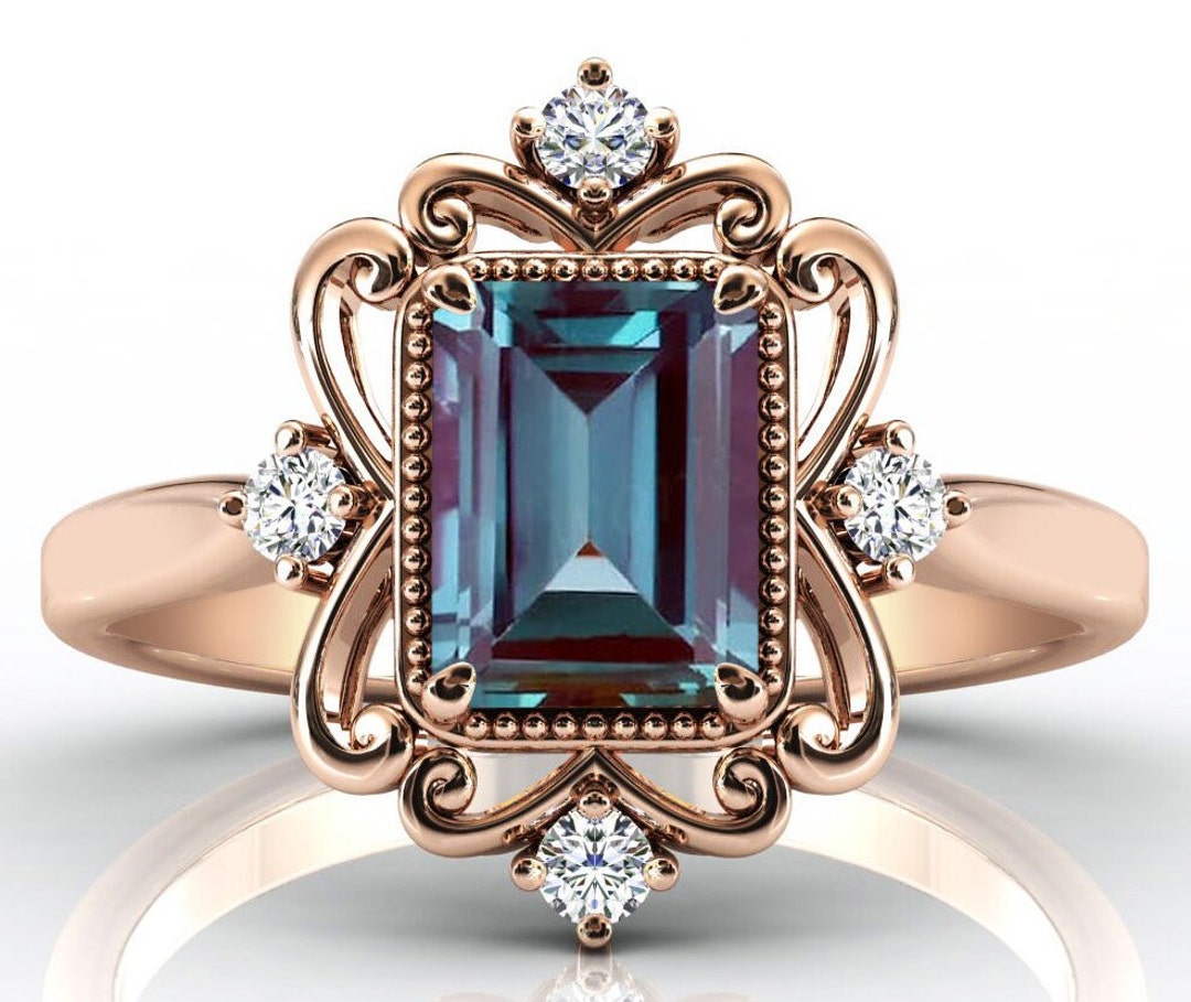Art Deco Alexandrite Engagement Ring Vintage Alexandrite Wedding Ring ...