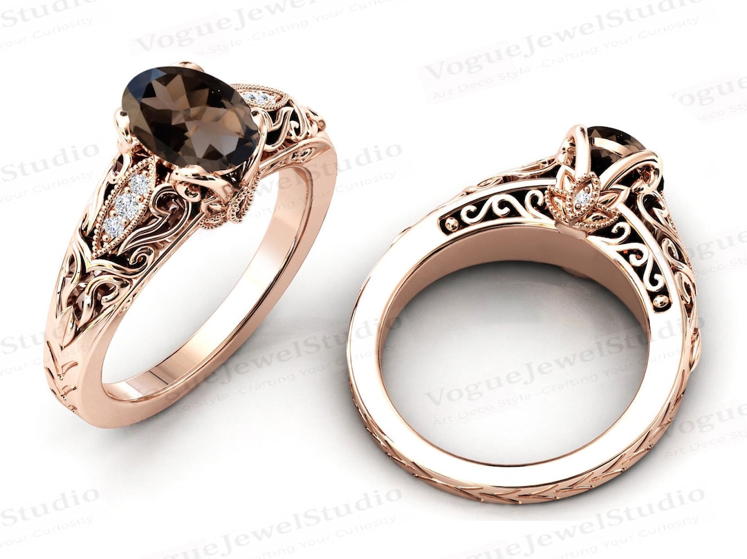 Unique Brown Smoky Quartz Engagement Ring 925 Silver Smoky Quartz ...