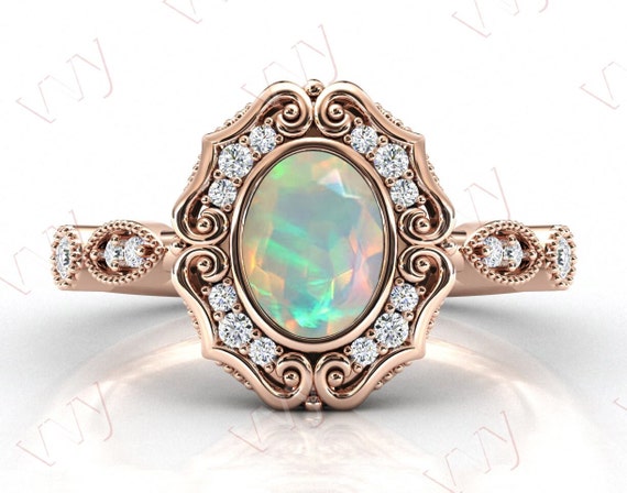 Art Deco Opal Engagement Ring Antique Opal Wedding Ring Rose - Etsy