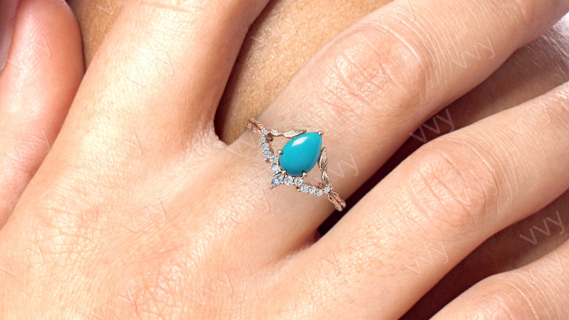14k Gold Turquoise Engagement Ring Pear Shaped Turquoise Antique ...