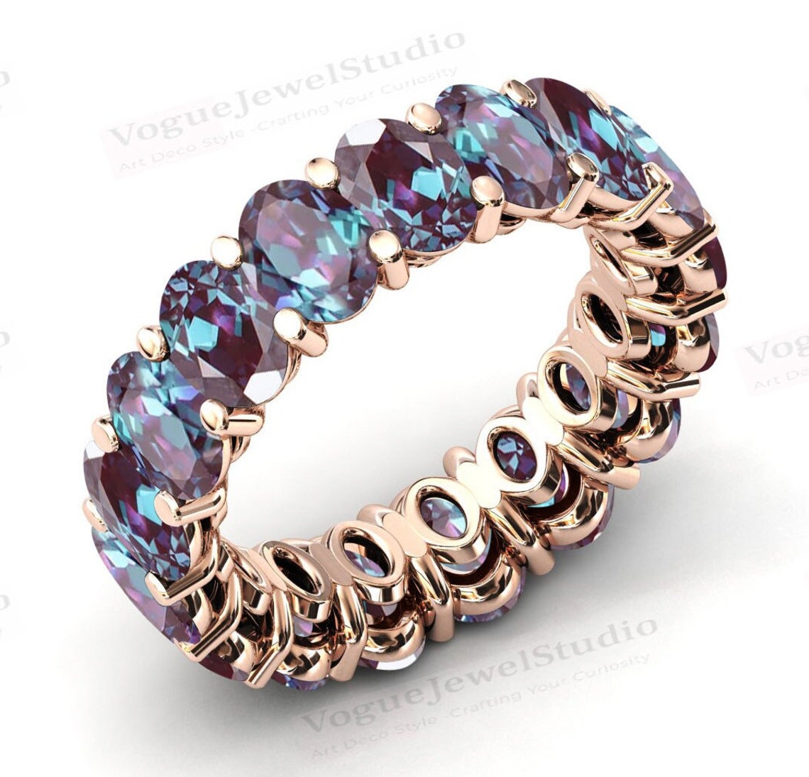 Alexandrite Eternity Band for Women Vintage Alexandrite Wedding Band ...