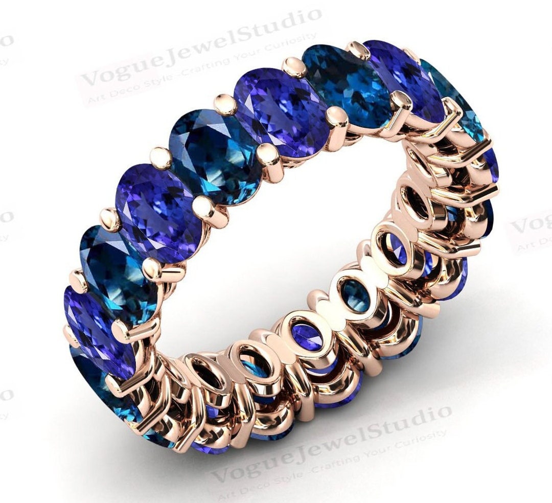 London Blue Topaz Full Eternity Band for Women Art Deco Multi Gemstone ...