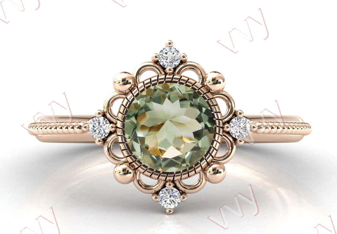 Art Deco Green Amethyst Engagement Ring Antique Green Amethyst Women ...
