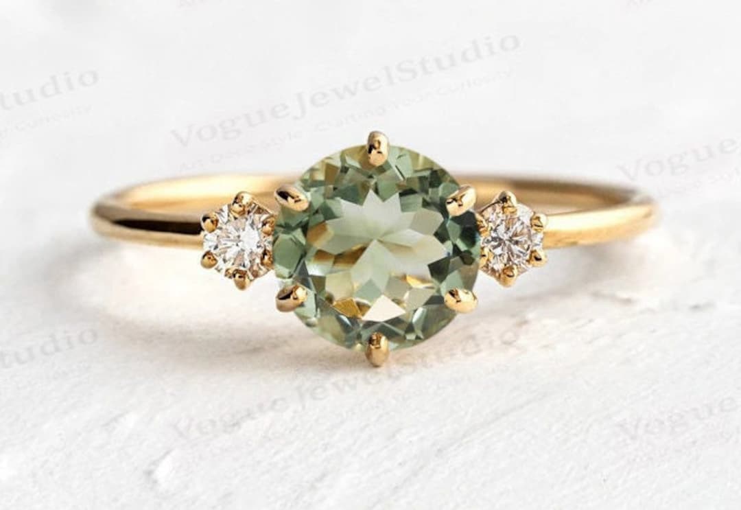 Minimalist Green Amethyst Engagement Ring Dainty Green Amethyst Wedding ...