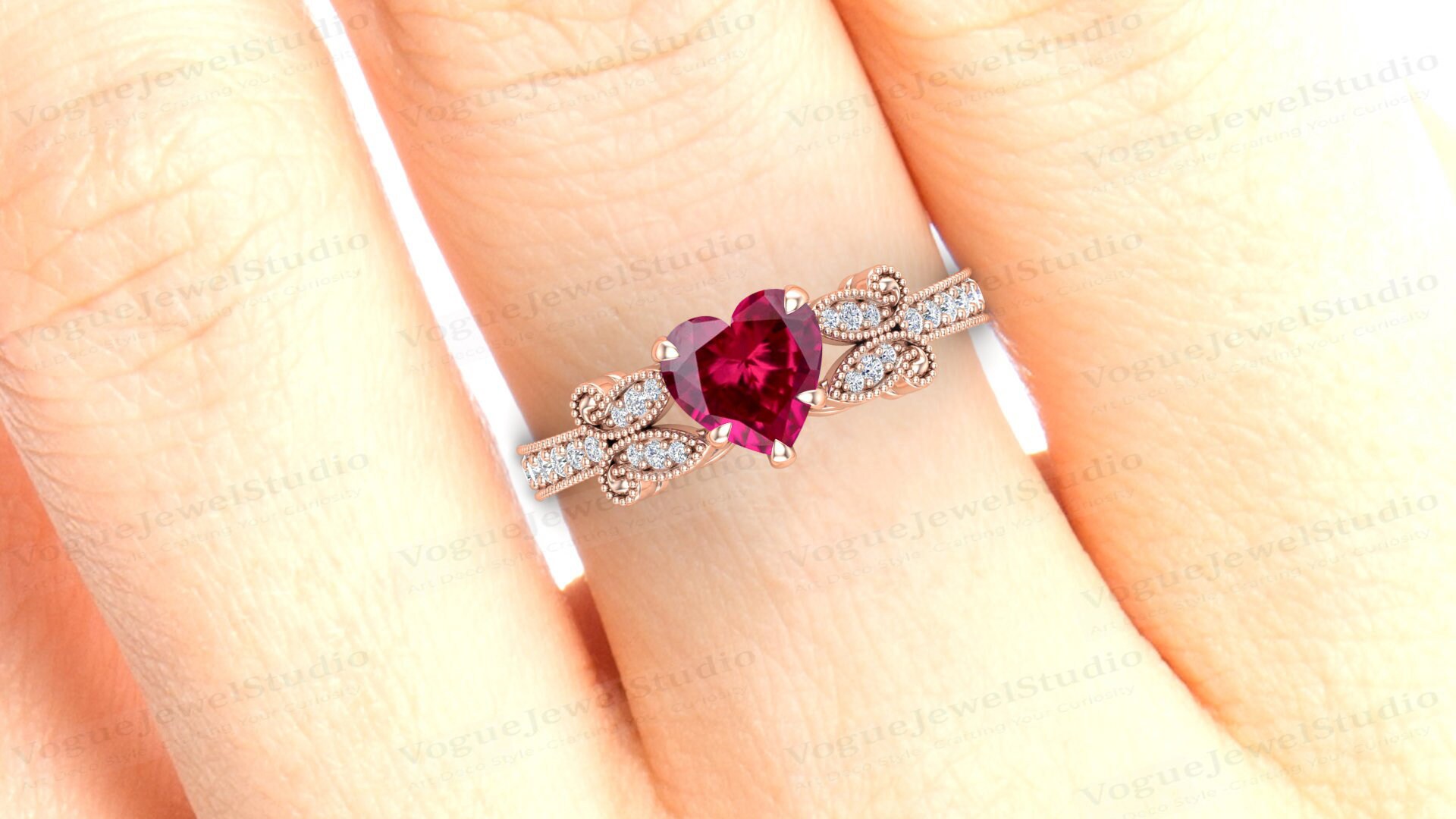 Art Deco Heart Shape Ruby Engagement Ring 14k Gold Red Ruby - Etsy