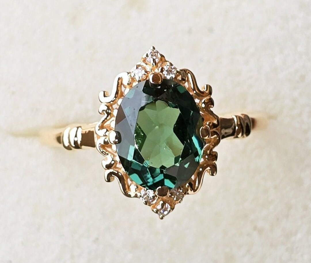 Vintage Moldavite Engagement Ring Art Deco Moldavite Antique Wedding ...