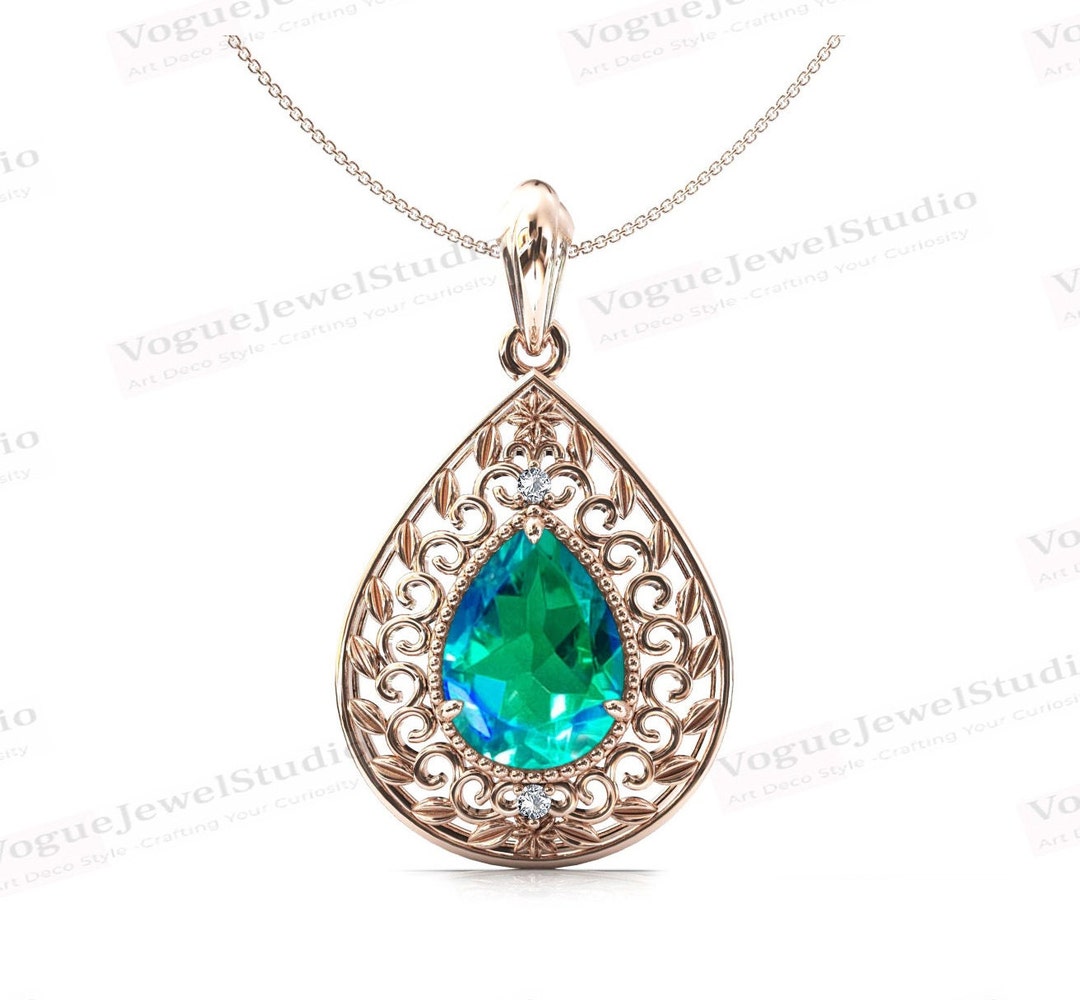 Pear Shaped Peacock Quartz Pendant Green Blue Gemstone Pendant Unique ...