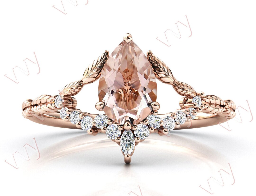 Pear Shaped Morganite Engagement Ring 14k Gold Morganite Antique Bridal ...