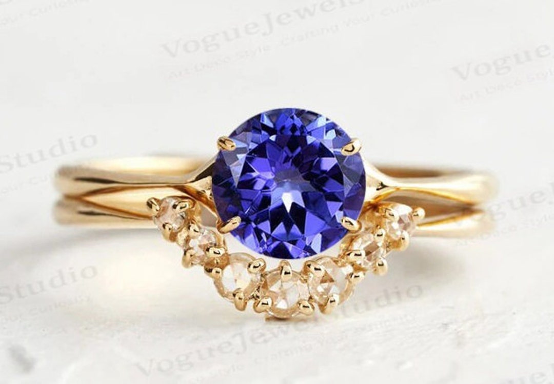 Unique Tanzanite Engagement Ring Set 14k Gold Tanzanite Wedding Ring ...