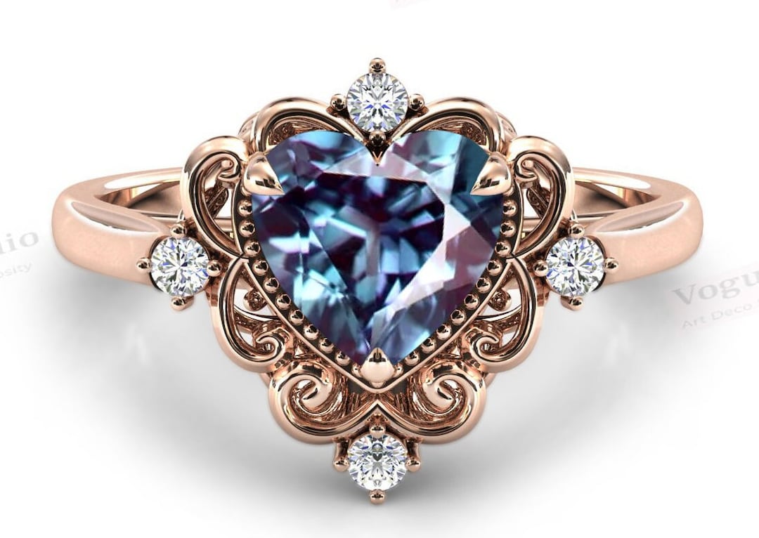 Heart Shaped Alexandrite Engagement Ring Color Changing Alexandrite ...