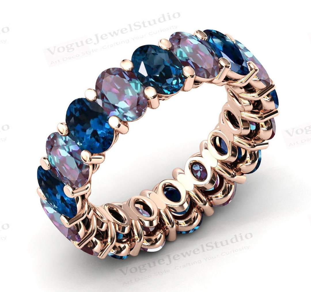 Vintage Alexandrite Eternity Band for Women 14k Gold Blue Topaz ...
