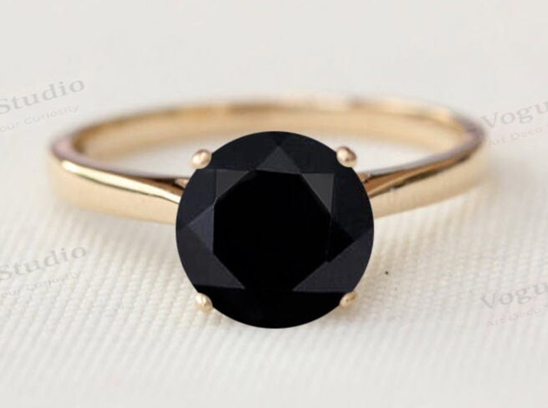14k Gold Black Onyx Solitaire Engagement Ring 925 Sterling Silver Black Onyx Gemstone Wedding ...