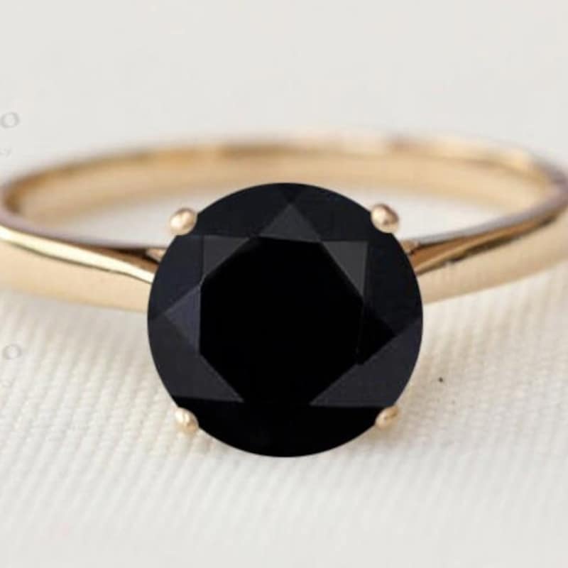 Black Solitaire Ring - Etsy