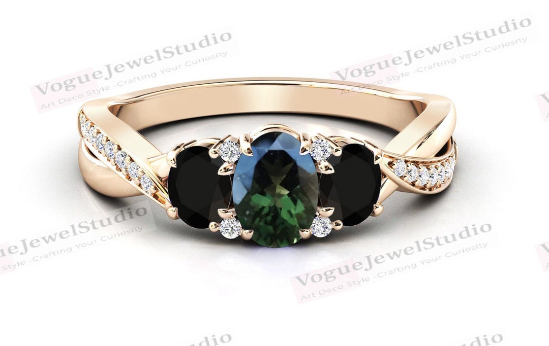 Art Deco Green Moldavite Engagement Ring for Women Antique Moldavite ...