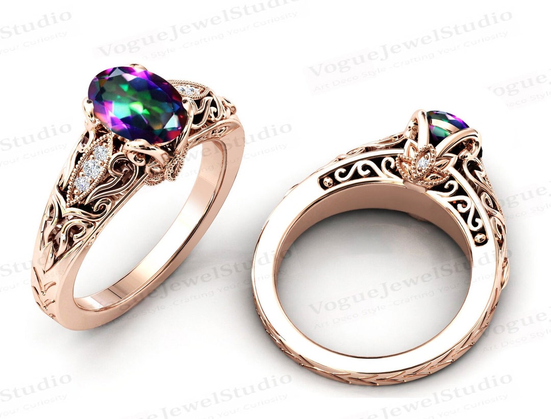 Bio Color Mystic Topaz Engagement Ring 14k Rose Gold Mystic Topaz ...