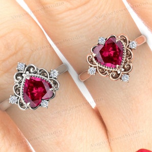 Art Deco Heart Shaped Ruby Engagement Ring Antique Filigree Design Ruby ...