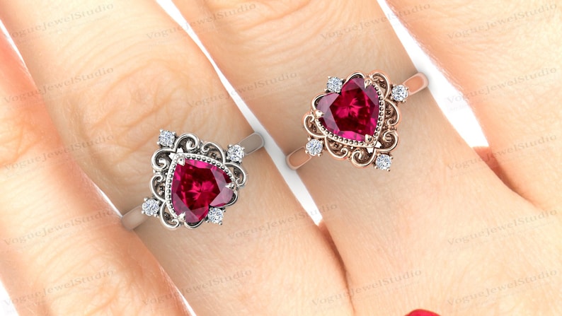 Art Deco Heart Shaped Ruby Engagement Ring Antique Filigree - Etsy