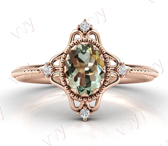 Art Deco Green Amethyst Engagement Ring Filigree Style Ring - Etsy