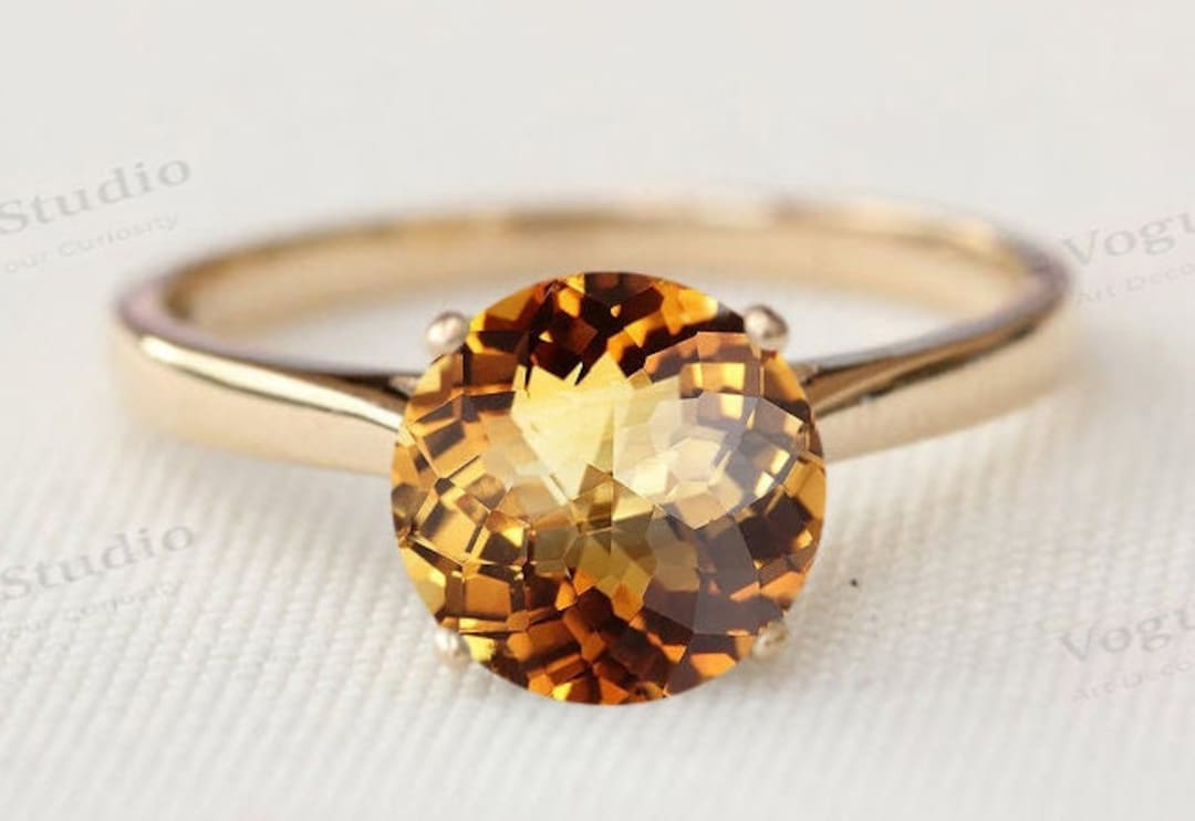14k Gold Citrine Engagement Ring Unique Citrine Gemstone Wedding Ring ...