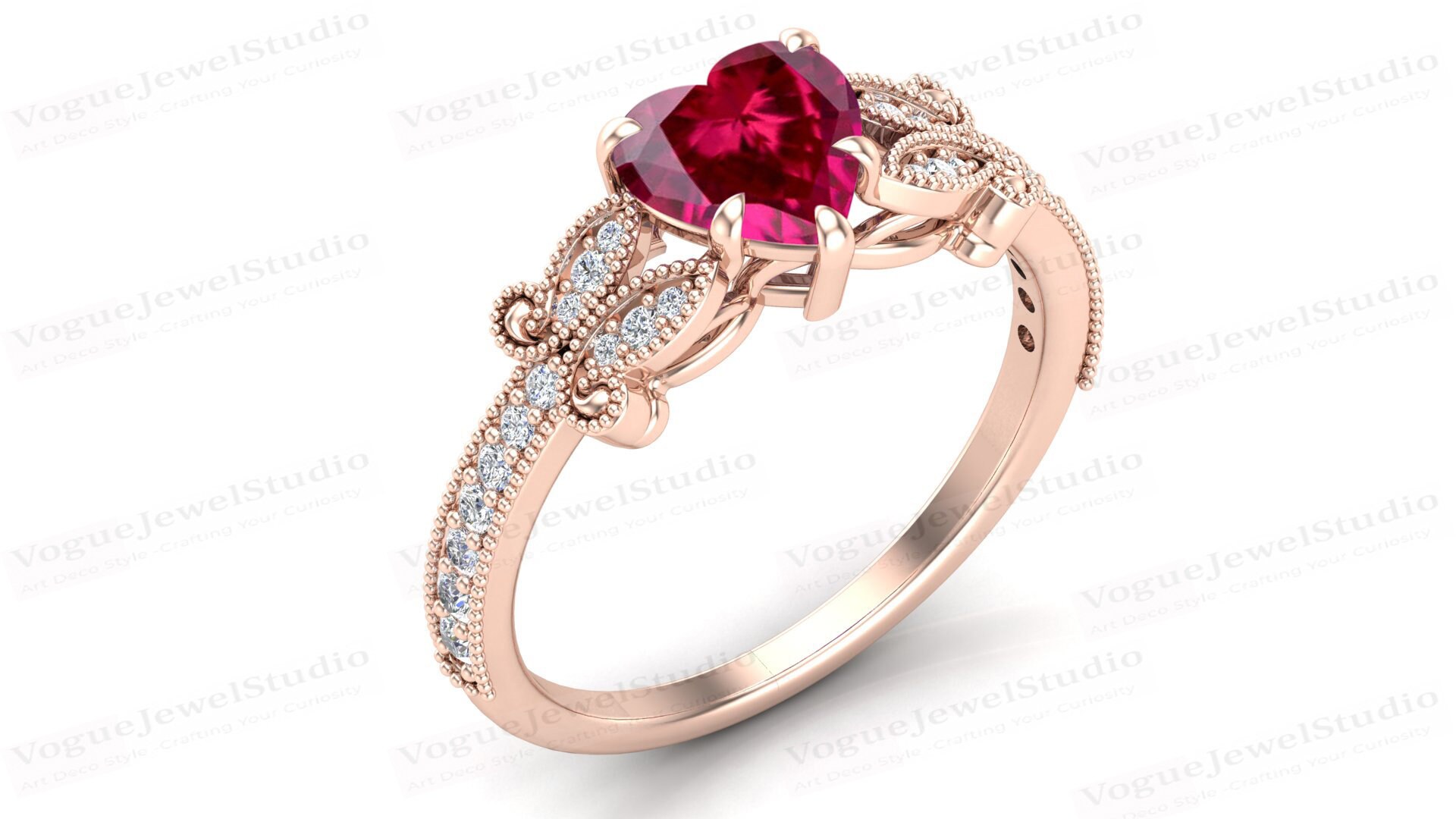 Art Deco Heart Shape Ruby Engagement Ring 14k Gold Red Ruby - Etsy
