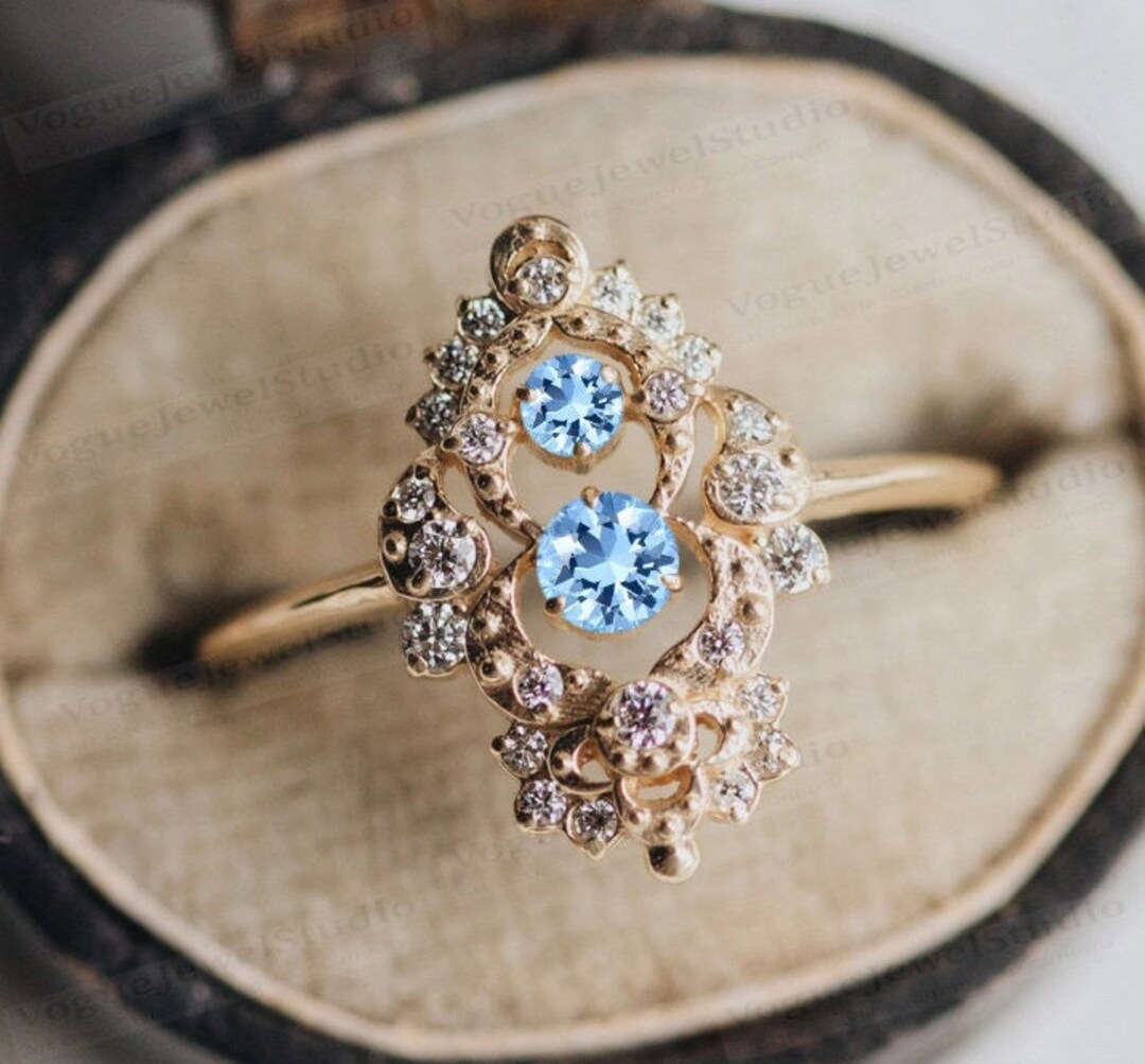 Vintage Sky Blue Topaz Engagement Ring for Her 14k Gold Sky Blue Topaz Wedding Ring Art Deco ...