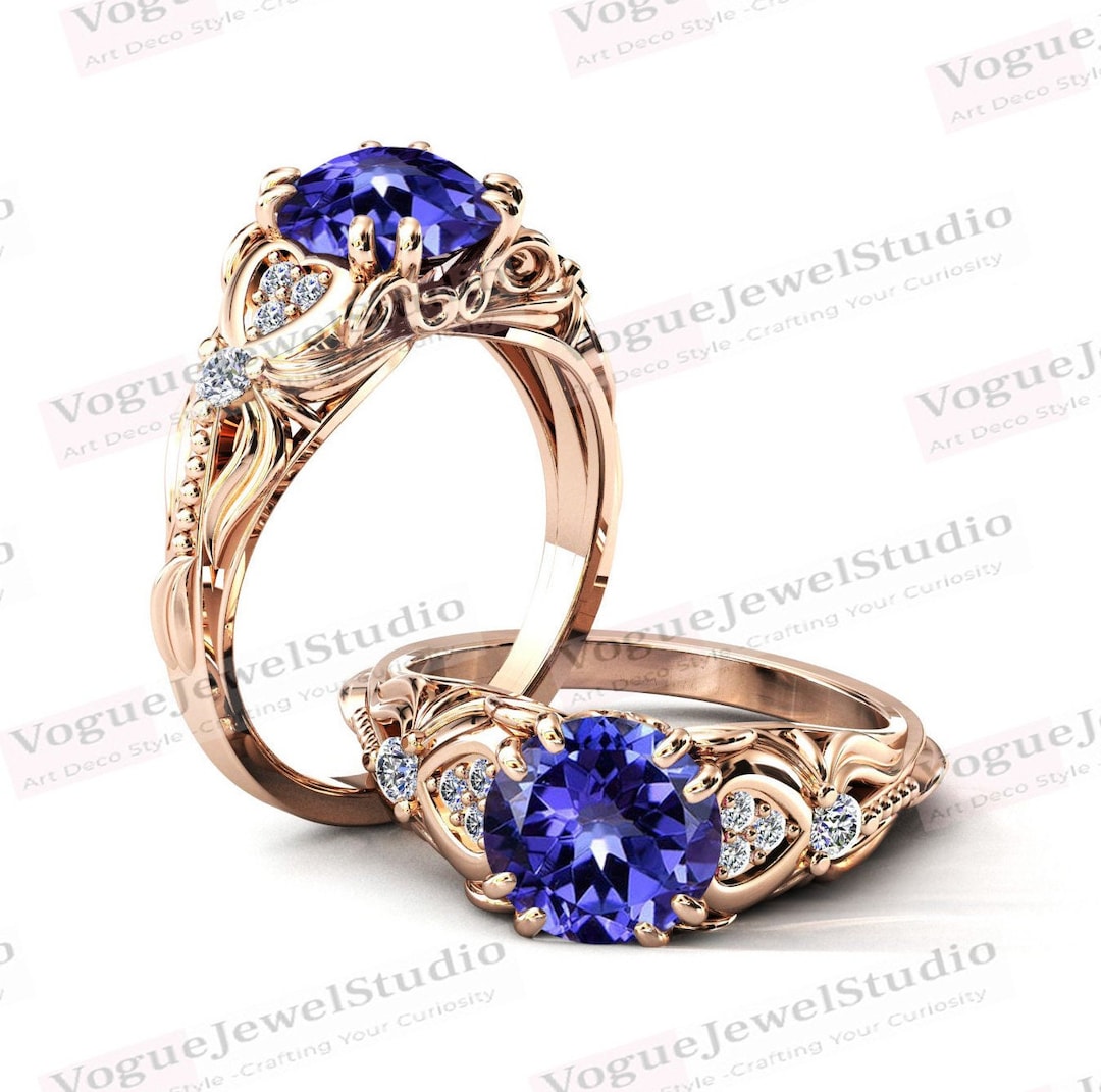 14k Gold Tanzanite Engagement Ring Unique Tanzanite Gemstone Wedding ...