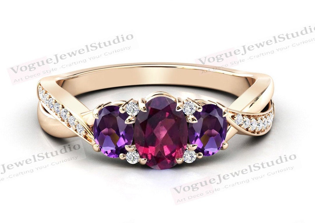 Raspberry Rhodolite Garnet Gemstone Wedding Ring for Women 14k Rose ...
