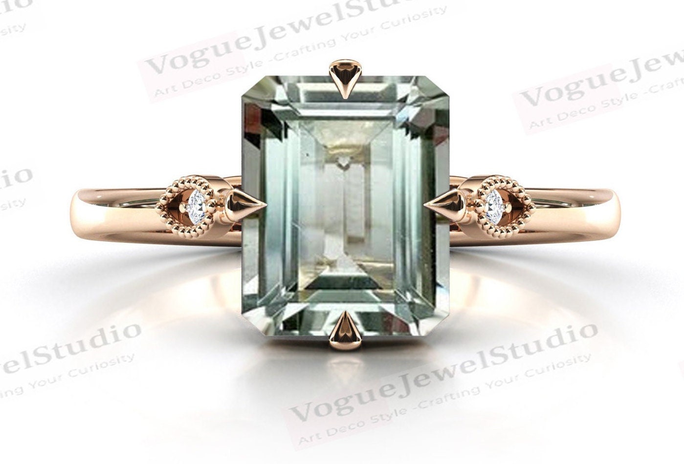 3ct Emerald Cut Green Amethyst Engagement Ring for Women 14k - Etsy