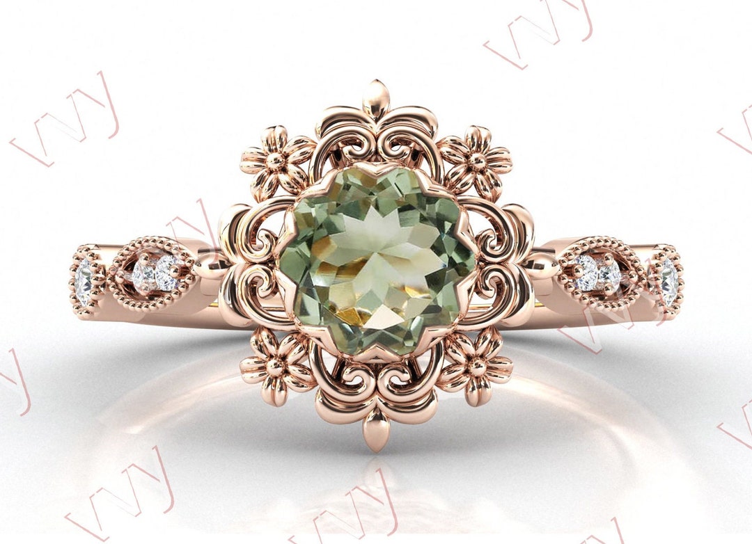Antique Green Amethyst Engagement Ring for Her Vintage Amethyst ...