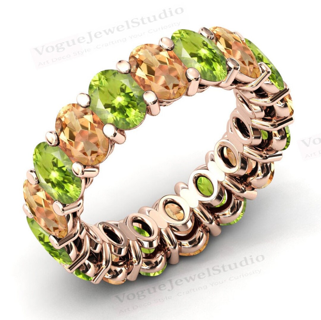 Antique Peridot & Citrine Eternity Band for Women Art Deco Cluster ...