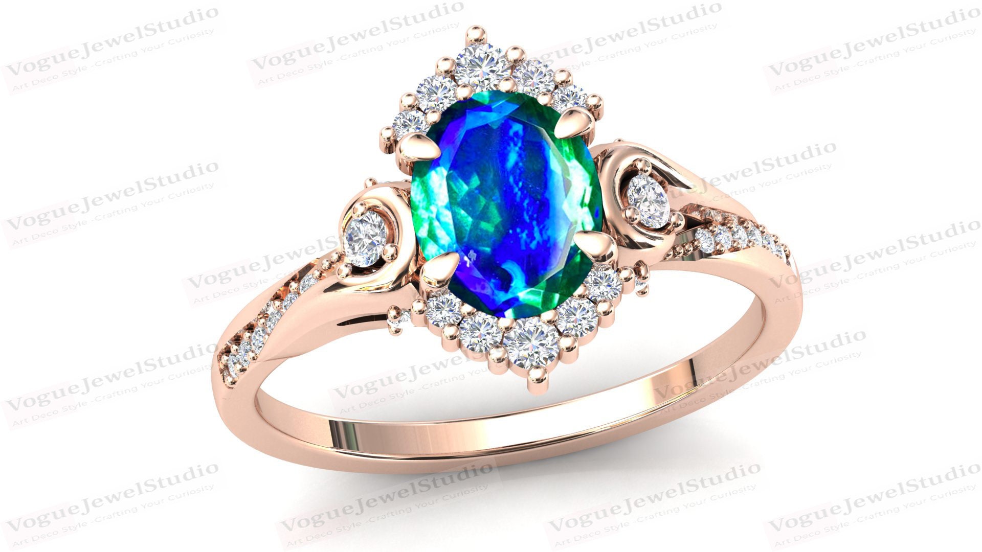 Bio Color Peacock Quartz Engagement Ring Green Blue Gemstone Ring ...