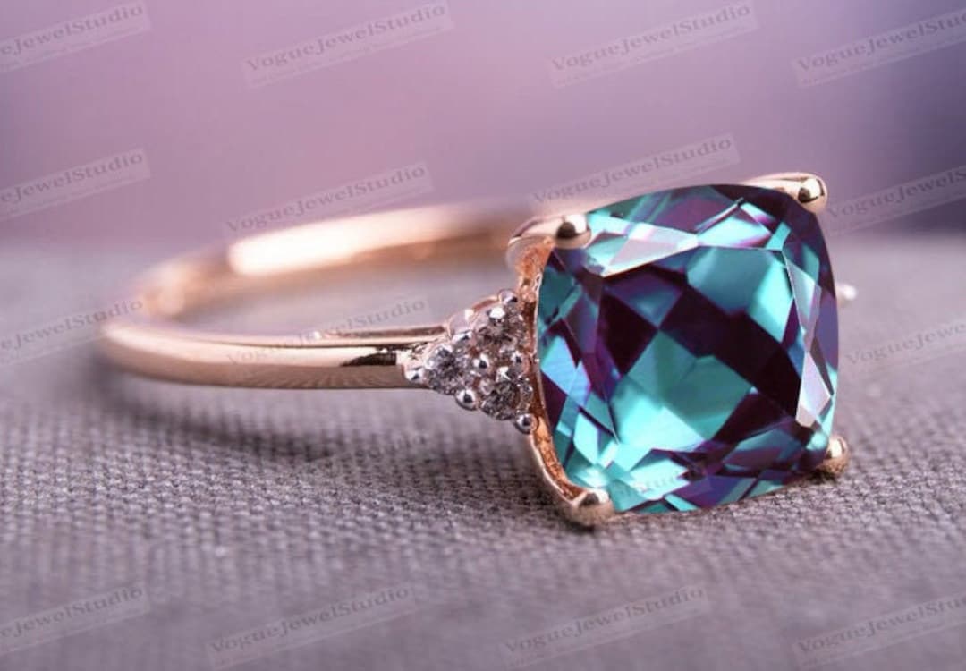 Color Changing Alexandrite Engagement Ring Cushion Cut Alexandrite ...